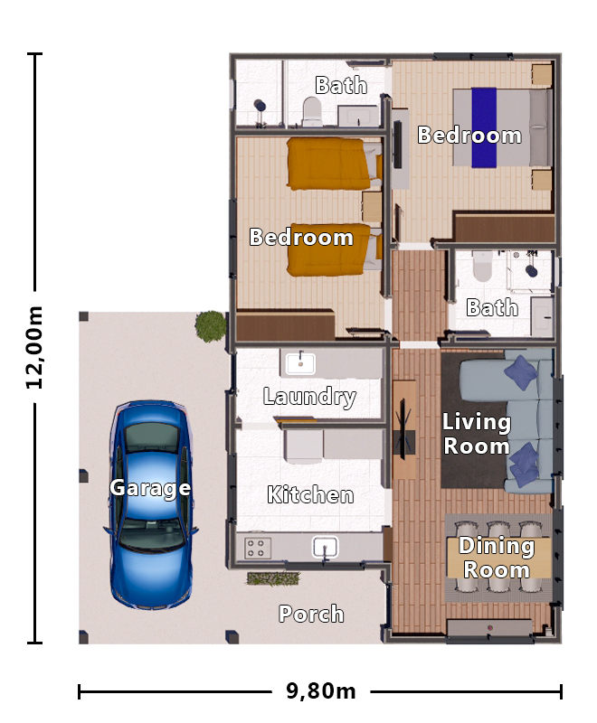 Simple 2 Bedroom House Design H6 Simple House Design