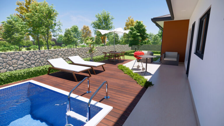 3 Bedroom House Plan with Swimming Pool - H7